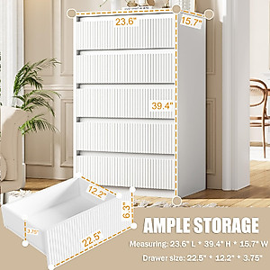 Jocoevol White Dresser 5 Drawer Dresser for Bedroom, Modern Fluted Dresser with Deep Drawers and Mirror, Wooden Dresser Chest of Drawers for Living Room, Hallway, Entryway