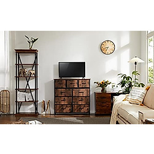 Sweetcrispy Dresser for Bedroom with 9 Fabric Drawers, Tall Chest Storage Tower, Organizer Units for Clothing Closet, Kidsroom Furniture, Steel Frame, Wood Top, Lightweight Quick Assemble Cabinet