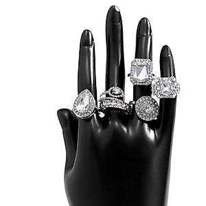 Missgrace Silver Full Rhinestones Stackable Dainty Boho Rhinestones Rings Set Festival Bohemian Rings Set Beach and Vacation Jewelry Knuckle Rings Tribal Accessory for Women and Girls 6Pcs