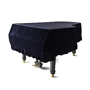 Monkeysell Velvet Grand Piano Cover Dustproof Baby Piano Cover Decorative Full Piano Cover Cloth Soft Bordered Triangle Decorated Protective Cover Cloth (BLACK)