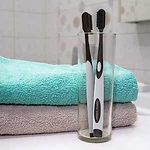 Dental Expert Charcoal Toothbrush [Gentle Soft] Slim Teeth Head Whitening Brush for Adults & Children [Family Pack] - Ultra Soft Medium Tip Bristles (Black)