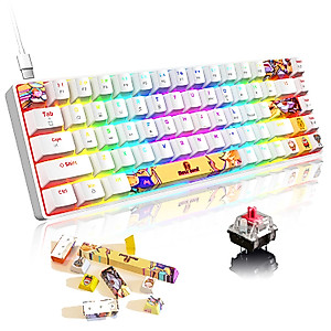 Portable 60% Mechanical Gaming Keyboard 18 Chroma RGB Backlit Ultra-Compact 68 Keys Dye Sublimation PBT Ergonomic Full Keys Anti-ghosting Compatible with PS4,PS5,PC,Gamers,Typist(White/Red Switch)
