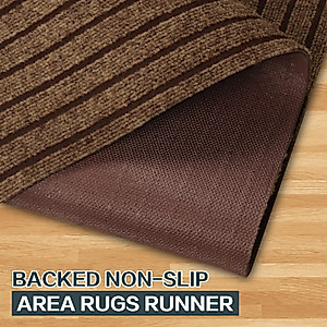 Heyroll Custom Size Hallway Runner Rug, Backed Non-Slip Waterproof Runner Rugs, Washable Outdoor Indoor Carpet Runner Rug for Floor, Entryway, Kitchen, Laundry, Balcony, Garage 2' x 6', Stripe Brown