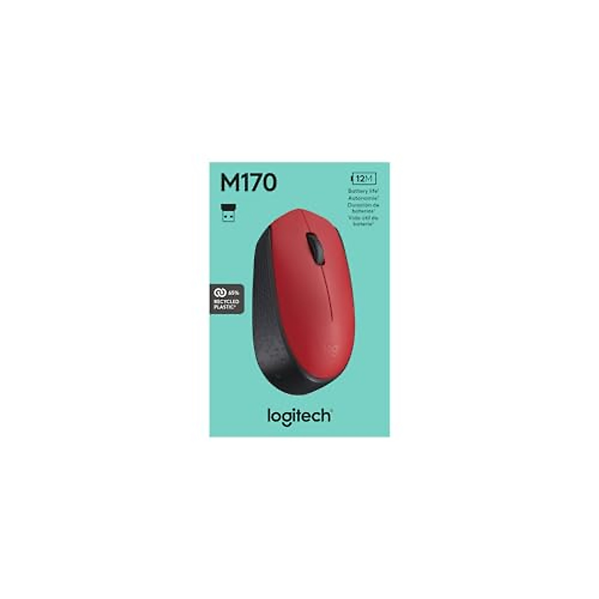 Logitech M170 Wireless Mouse for PC, Mac, Laptop, 2.4 GHz with USB Mini Receiver, Optical Tracking, 12-Months Battery Life, Ambidextrous - Red