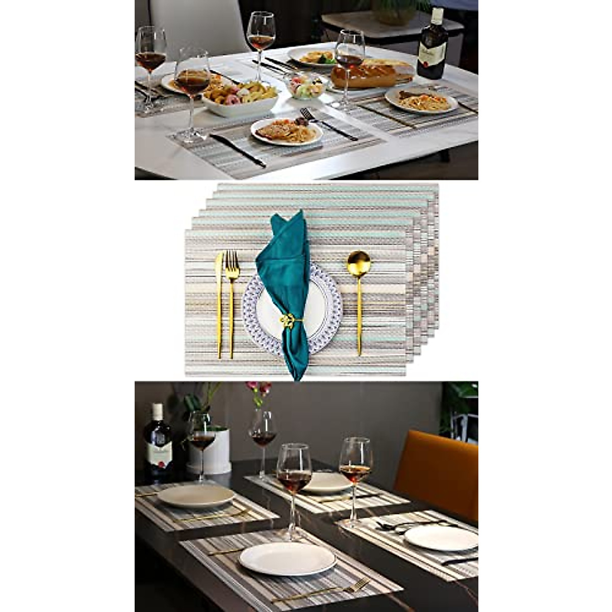 Sayopin Placemats, Placemats Set of 6, Woven Vinyl Placemats, Placemats for Dining Table, Place Mats Indoor, Easy to Wipe Clean Table Placemats, Washable Placemats for Everyday Use