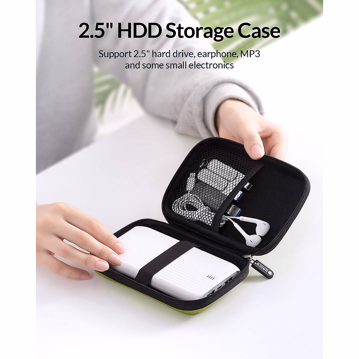 ORICO Hard Drive Case 2.5 inch External Drive Storage Carrying Bag Waterproof Shockproof with Inner Size 5.5x3.5x1.0inch for Organizing HDD and Electronic Accessories, Green(PHD-25)