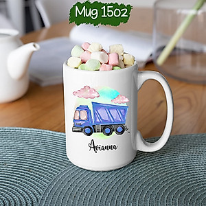 Dump Truck Coffee Mug - Custom Name Dump Truck Cups - Personalized Dump Truck Coffee Cup - Customized Dump Truck Ceramic Cup - Dump Truck Tea Cup For Children's Birthday - White Mugs 11oz 15oz