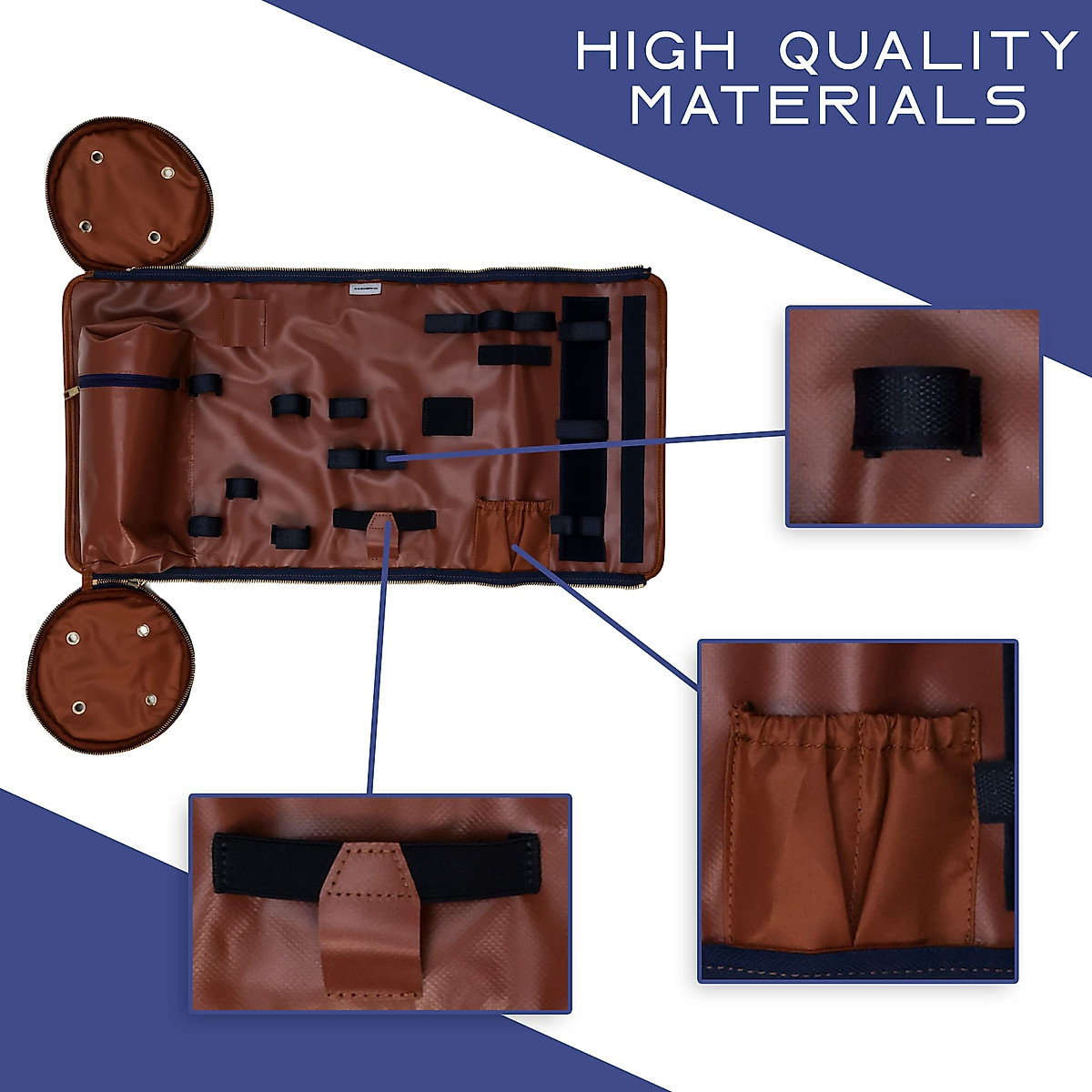 Discerno Bartender Travel Bag - Cocktail Barware Roll Bag and Tool Set w/ Vegan Leather Shoulder Strap, Cocktail Accessories Storage Case, Perfect for Mixing Cocktails and Drinks, Navy