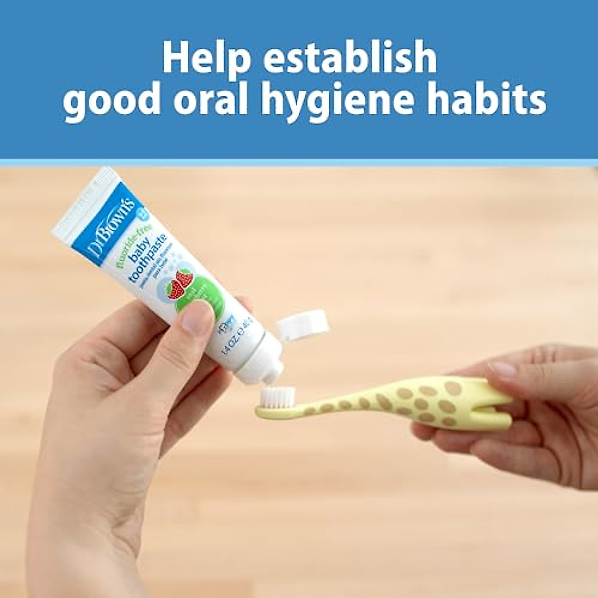 Dr. Brown's Infant-to-Toddler Training Toothbrush Set with Fluoride-Free Baby Toothpaste, Strawberry - Giraffe - 1.4oz - 0-3 years