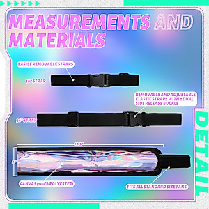Cosblank Summer Rave Fan Holster Rave Fan Holder Folding Hand Fan Pouch Foldable Fan Sleeves with Waist Belt for Thigh Party (Holographic Silver,Classic Style)