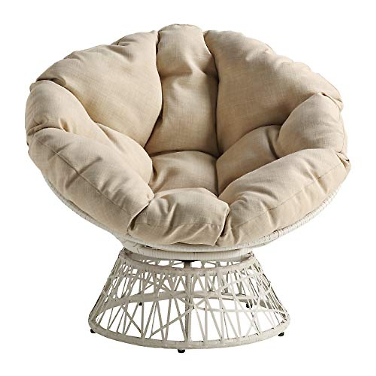 OSP Home Furnishings Wicker Papasan Chair with 360-Degree Swivel, Large, Cream Frame with Cream Cushion