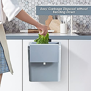 Kitchen Compost Bin with Lid - FODISU 2.4 Gallon Hanging Trash Can for Counter Top or Under Sink, 9 Liter Under Sink Garbage Can, Plastic Wall-Mounted Waste Bin for Kitchen Cabinet Door, Bathroom, RV
