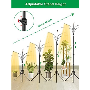 fyheart Grow Lights for Indoor Plants,Full Spectrum Grow Light with Adjustable Stand and Sturdy Clip,5 Light Tube,3 Light Modes,10 Dimmable Brightness,4/8/12 H Timer,360° Gooseneck,Remote Control