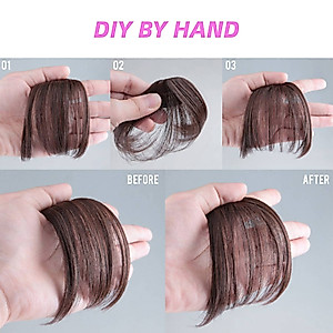 WILLBOND Bangs Halloween Hair Clip in Bangs 100％ human hair Curved Wispy Bangs with Temples Hairpieces for Women Clip on Air Bangs Hair Extension for Daily Wear(Deep Brown)