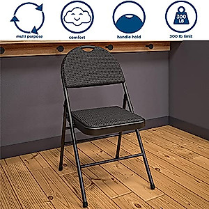 COSCO Essentials Commercial XL Comfort Fabric Padded Metal Folding Chair with Contoured Seat Back, 300 lb. Weight Rating, Triple Braced, 4-Pack, Black