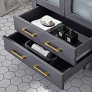 Wenore Home 30 Inch Bathroom Vanity with Sink, Dark Gray Bathroom Vanity and Basin Top,Bath Sink Cabinet Set with Ceramic Sink Tempered Glass Countertop, Storage Cabinet 2 Doors 2 Drawers