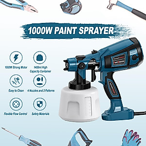 Paint Sprayer Tool 1000W High Power Electric Spray Paint Gun Easy to Clean Paint Sprayers for Home Furniture Cabinets Decks Walls Door Paint Tools Blue