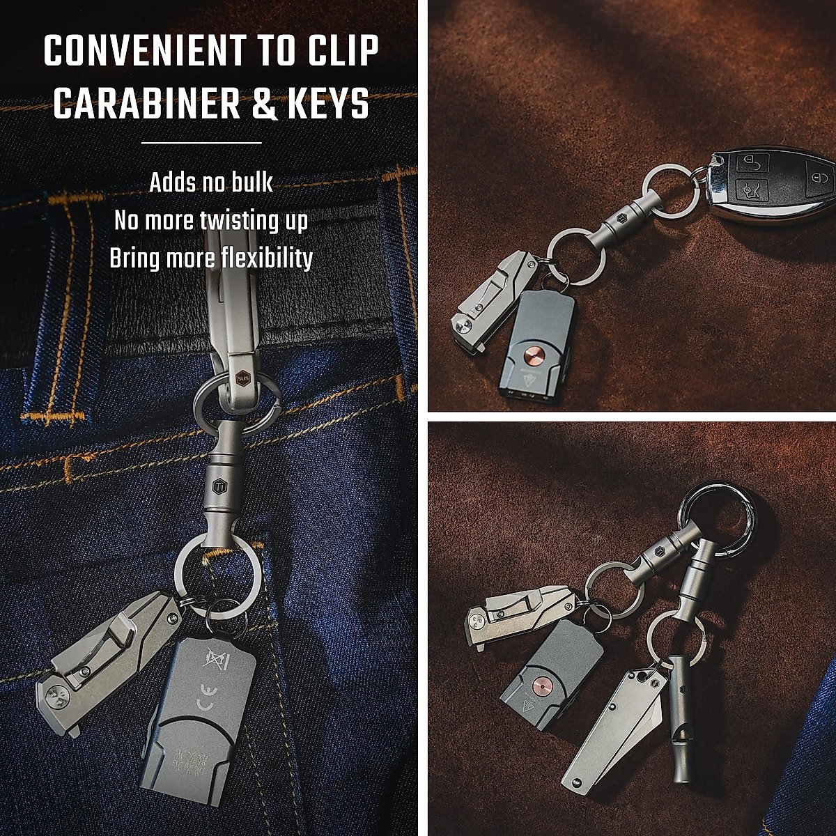 KeyUnity KA24 Detachable Key Ring Connector, Double-end Swivel Keychain Titanium Rotatable Key Organizer Linker for Carabine