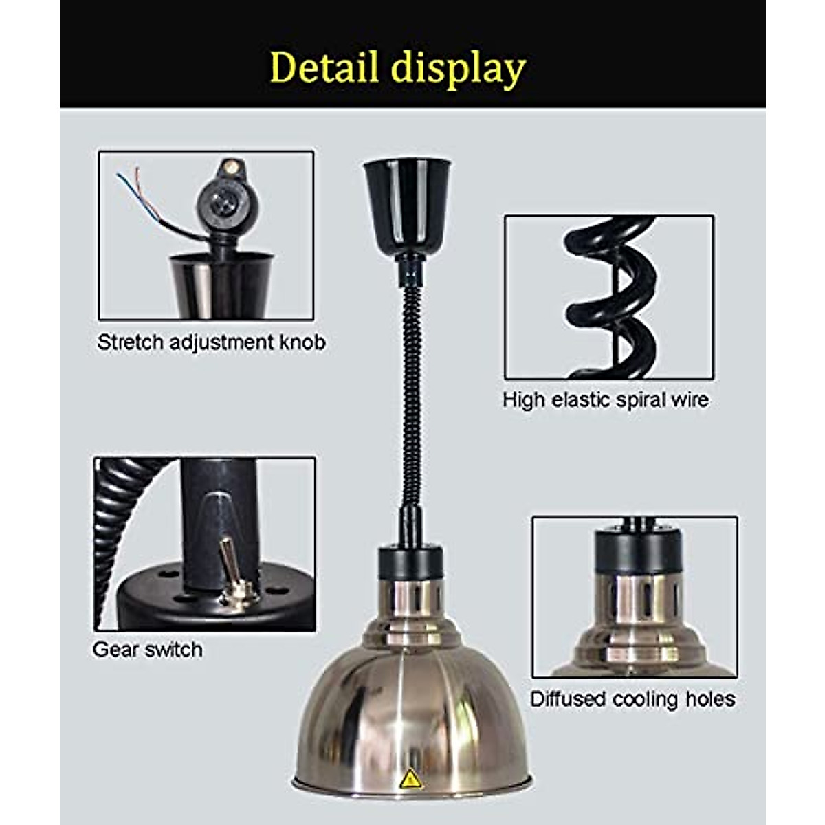 Commercial Heat Lamp Food Warmer Light Food Heat Lamp Warmer, Buffet Heating Light with Infrared Lamp Bulb 250W to Keep Food Warmer, Adjustable Height 60-180cm, Ideal for Kitchen, Restaurant and Cafet