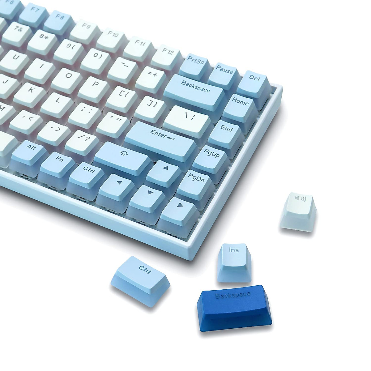 Womier Pudding Keycaps - PBT Keycaps, Shine Through Keycaps, 165 Keys Keycaps Set, Custom Keycaps for 61/68/84/87/82/100 Cherry Gateron MX Switches Mechanical Keyboard, Blue/White