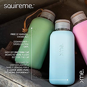 SQUIREME. Y1 Borosilicate Glass Water Bottles, Clear Bottle, Reusable, BPA Free, Tumbler, Dishwasher Safe, Drink Container, Silicone Sleeve, Easy-Off Lid, Hot and Cold Liquid, Concrete Grey 20oz