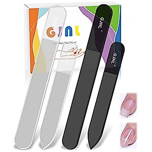 2Pcs Glass Nail Files & 2Pcs Nano Glass Files - Gifts for Women Wife Professional Glass File with Case, Double Sided Upgrade Glass File for Natural Nails