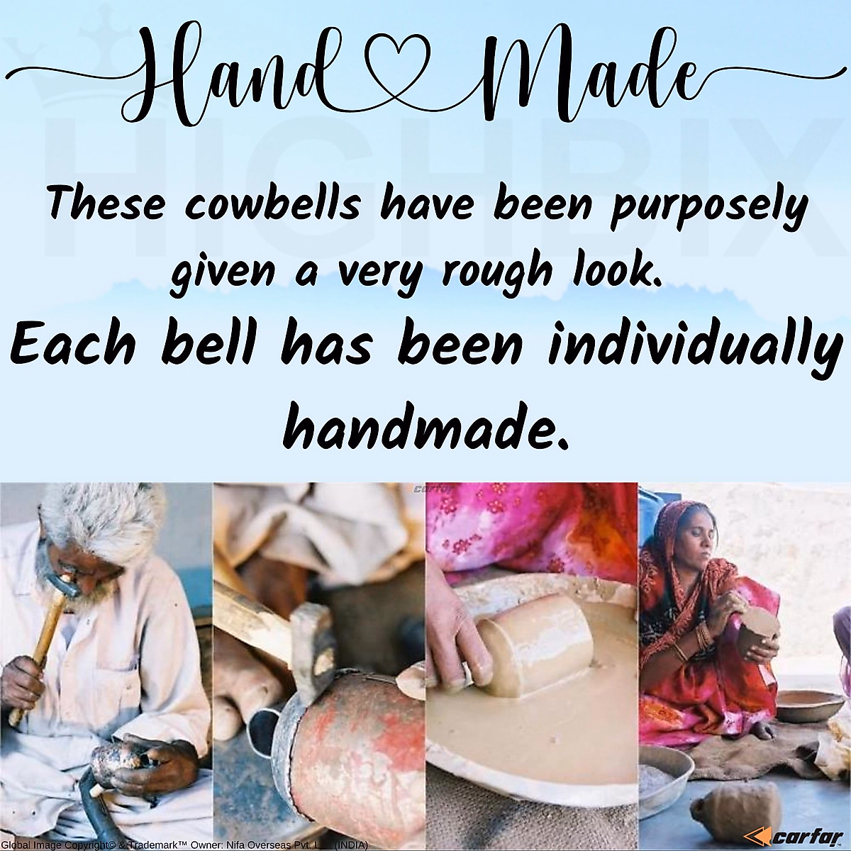 Carfar Set of 5 Rustic Style Bells Handmade Large Metal Harmony Christmas Hanging Cow Bells Complete Set on Jute Rope