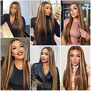 AISI HAIR Highlights Omber Blonde Wig for Women Synthetic Long Straight Hair Mixed Blonde Synthetic Hair Full Wig for Daily Use