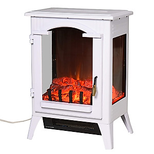HOMCOM 23" Electric Fireplace Heater, Fire Place Stove with Realistic LED Flames and Logs and Overheating Protection, 750W/1500W, White