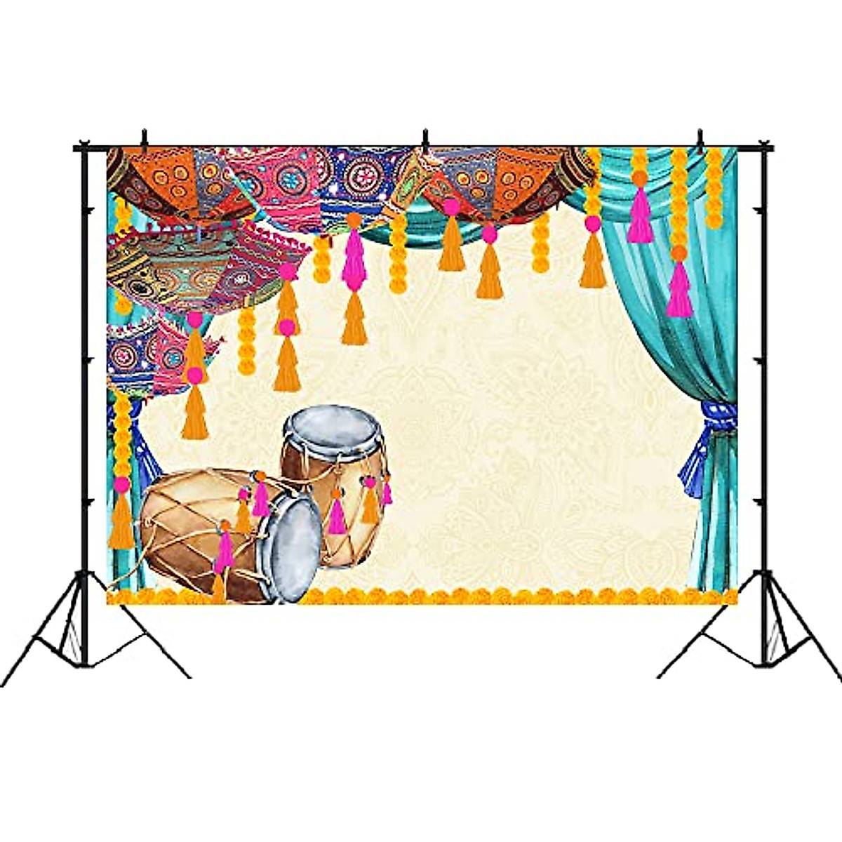 Lofaris India Traditional Wedding Backdrop for Photography Yellow Flower Curtain Background for Hindu Indian Wedding Decor Marigold Puja Ganpati Wedding Photo Booth Props 7x5ft