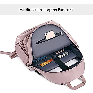 MOSISO 15.6-16 inch 20L Laptop Backpack for Women Men College School Student with USB Charging Port&Luggage Strap&Front Raised Pocket, Travel Business Polyester Anti-Theft Bookbag Daypack, Soft Pink