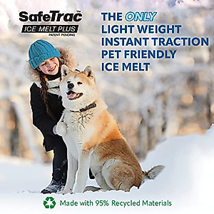 SafeTrac Ice Melt Plus, Lightweight Pet Safe Ice Melt for Snow, Pet Friendly Non Corrosive Ice Melter for Driveway and Sidewalk, Eco Friendly Ice Melt, Comparable Coverage to 10 Lb Jug (3 Pack)