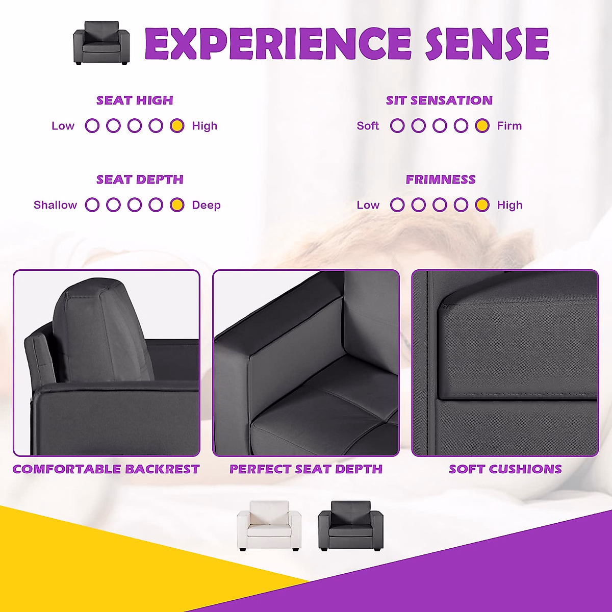 TYBOATLE Accent Chair, 38.58" W Mid-Century Modern Linen Fabric Tufted Living Room Chair, Comfy Upholstered Reading Club Arm Chairs for Living Room, Bedroom, Office (Dark Grey)