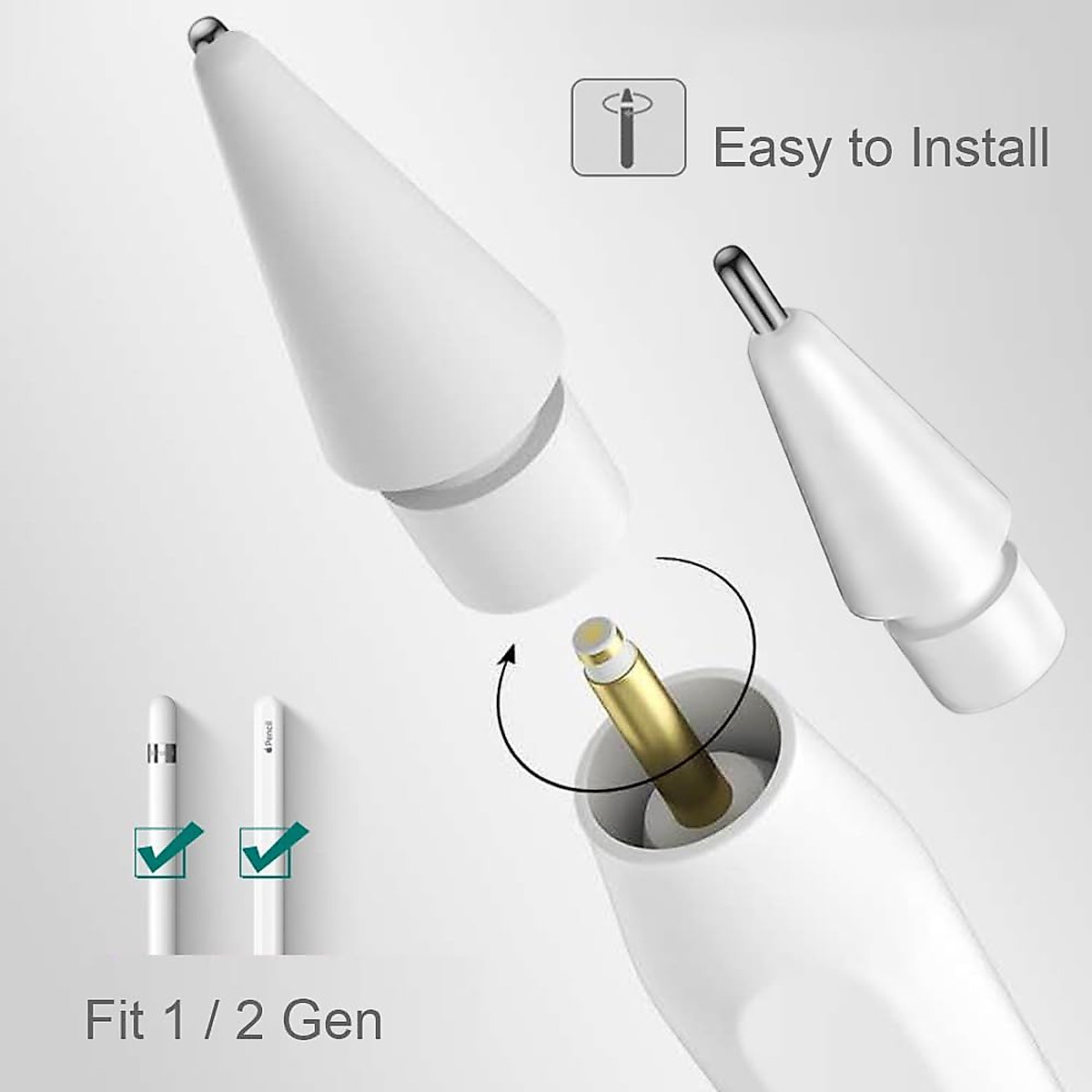 Replacement Fine Point for Apple Pencil Tips, Upgrad Pen Like Slender Metal Tips for Apple Pencil 1st Generation/Apple Pen 2 Gen Tip, Silence Nib Cover for iPad Pro Pencil Tips(6 Pack)