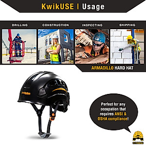 KwikSafety - Charlotte, NC - Armadillo Hard Hat [10 Cooling Vents] Type 1 Class C ANSI OSHA Hard Hats Comfortable 6 Point Suspension Safety Helmet Men Cushioned Sweatband Construction Men/Black