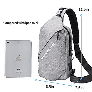 LITEMOUNT Lightweight Outdoor Crossbody Sling Backpack, Shoulder Sling Bag, Chest Backpack with USB Charging & Audio Ports (Grey)