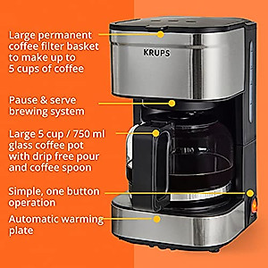 KRUPS Simply Brew Compact Filter Drip Coffee Maker, 5-Cup, Silver