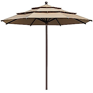 EliteShade USA 10-Year-Non-Fading Sunumbrella 11Ft 3 Tiers Market Umbrella Patio Outdoor Cylinder Auto Push-up Table Umbrella with Ventilation,Heather Beige