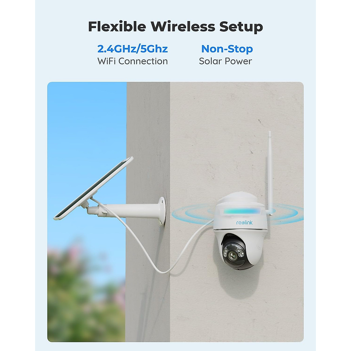 REOLINK Security Camera Wireless Outdoor, Pan Tilt Solar Powered with 2K Night Vision, 2.4/5 GHz Wi-Fi, 2-Way Talk, Works with Alexa/ Google Assistant for Home Surveillance, Argus PT w/ Solar Panel