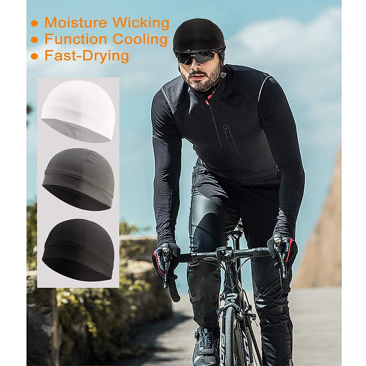 3 Pack Cooling Skull Cap Helmet Liner Sweat Wicking Cycling Running Hat for Men Women