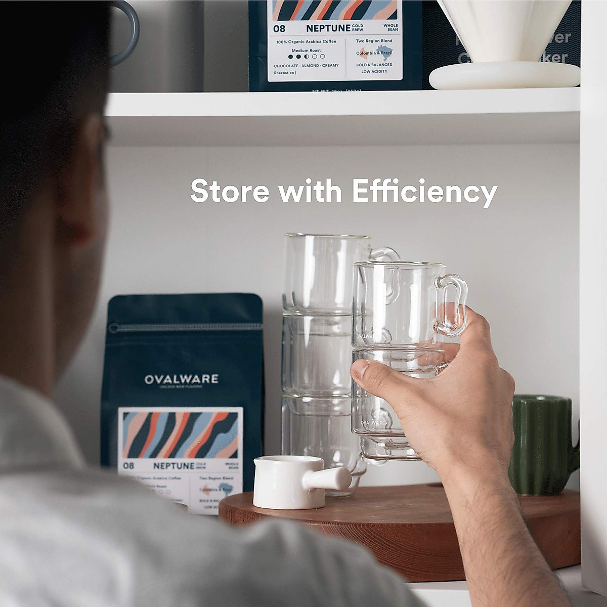 ovalware RJ3 Espresso Coffee Glass Cups 4oz/120ml (Set of 2) Double Walled Glass Cup w/Solid Butterfly Handle- Elegant Borosilicate Espresso Shot Mug - Stackable Insulated Transparent Demitasse Glass