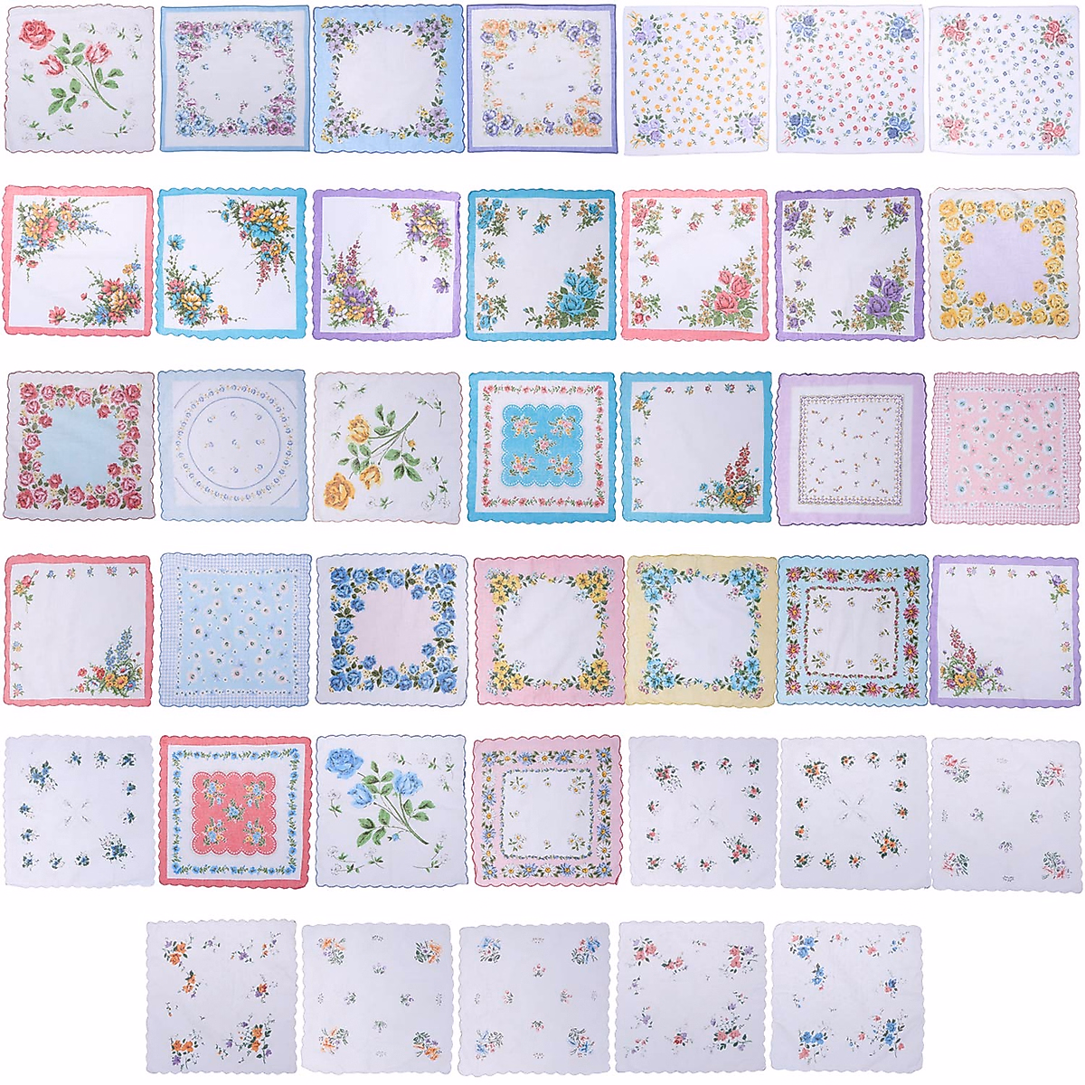 40pcs Women Floral Handkerchiefs Vintage Floral Print Cotton Ladies Handkerchiefs