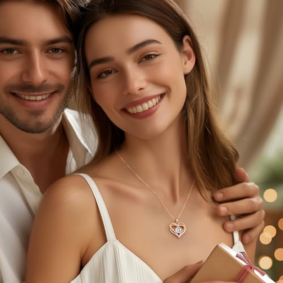 LOUISA SECRET Birthstone Necklace for Women, 925 Sterling Silver Pendant Necklace, 19inches Forever Love Heart Necklace, Rose Gold-Plated Necklace Jewelry Anniversary Birthday Gift for Women Wife Girl