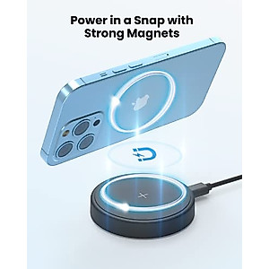 Magnetic Wireless Charger for iPhone - MGG Mag-Safe Charger for iPhone 14/14 pro/14 plus/14 pro max/13 pro max/12 pro max, Magnet Charger Pad for AirPods 3/2/Pro with Kickstand, Mag Charger, Black