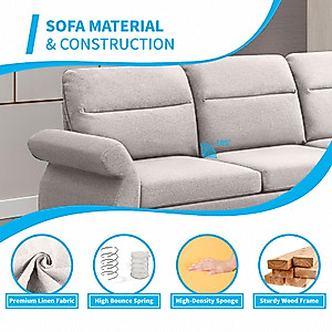 Mjkone 86" Convertible Sectional Sofa Couch, 3 Seat Sofas with 2 USB Ports and Adjustable Armrest, L Shaped Couch with Reversible Chaise, Couches for Living Room Apartment Office - Beige