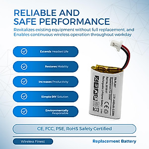 Replacement Battery for Plantronics CS540 C054 Wireless Headset Headphones Repair for 86180-01, PL-86180-01 & 84479-01, Rechargeable Li-Polymer Battery, LI-POL, 140mA