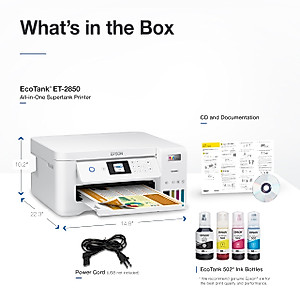 Epson EcoTank ET-2850 Wireless Color All-in-One Cartridge-Free Supertank Printer with Scan, Copy and Auto 2-Sided Printing. Full 1-Year Limited Warranty - White (Renewed Premium)