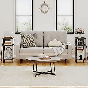 HOOBRO 3-Tier Record Player Stand, Vinyl Record Holder with Charging Station, Record Player Table with Storage Shelf, Turntable Stand for Music Room, Living Room, Bedroom, Black BB02URS01