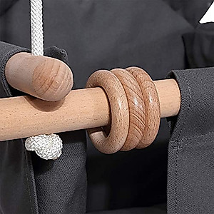 Mlian Secure Canvas and Wooden Baby Hanging Swing Seat Chair Indoor and Outdoor Hammock Backyard Outside Swing Kids Toys Swings 6-36 Months with Ear Décor Cushion and Natural Wooden Ring, Grey