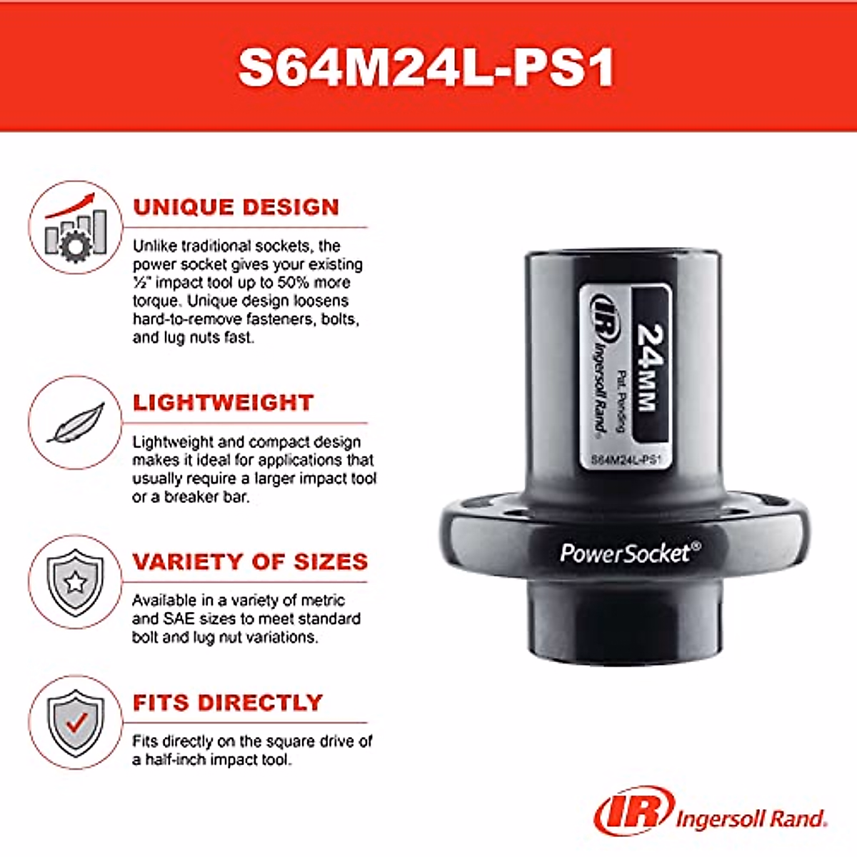 Ingersoll Rand S64M24L-PS1 PowerSocket, 24mm